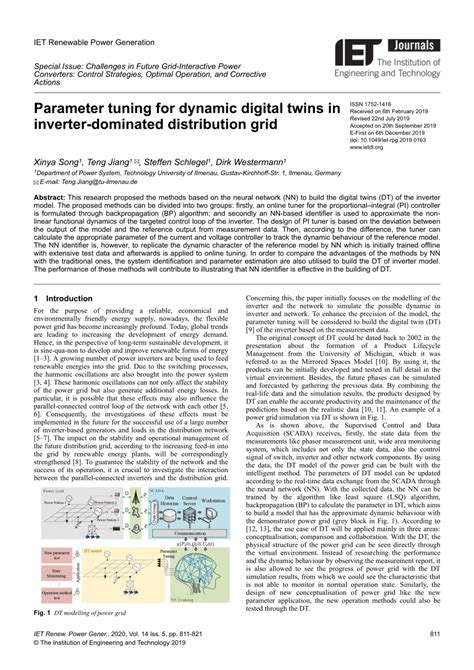 Pdf Parameter Tuning For Dynamic Digital Twins In Inverter Dominated Distribution Grid