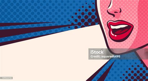 만화 팝 아트 스타일의 텍스트를 위해 외치는 여자 입 클로즈업 및 빈 공간 팝 아트에 대한 스톡 벡터 아트 및 기타 이미지