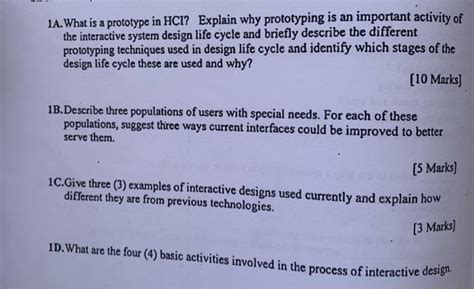 Solved 1a What Is A Prototype In Hci Explain Why