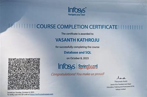 Vasanth Kathroju On Linkedin 🌟database And Sql Course Completion
