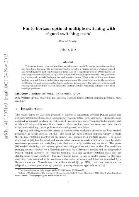 Pdf Finite Horizon Optimal Multiple Switching With Signed Switching Costs