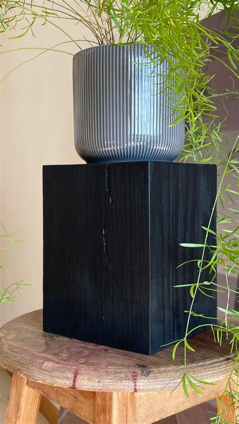 Handmade Wooden Cube Column Object Black Impregnated Or Nature Wabi