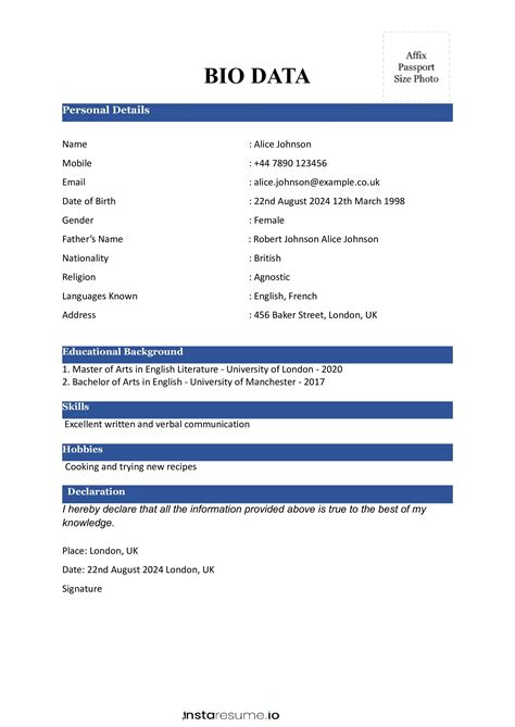Biodata Format 15 Samples Of Biodata For Different Contexts Free ·