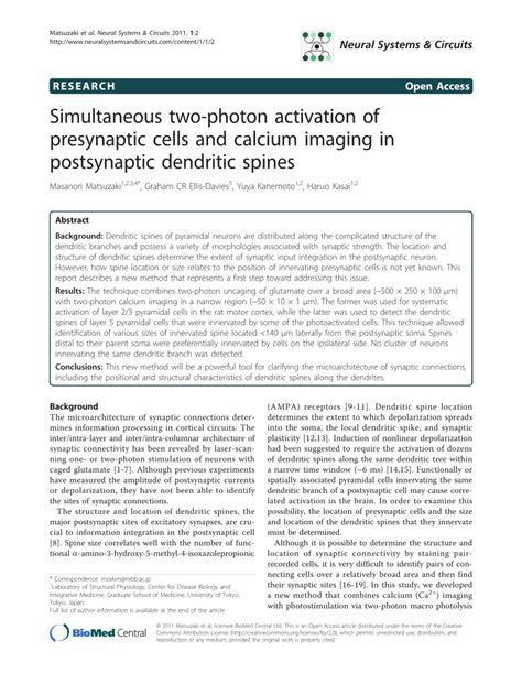 Pdf Simultaneous Two Photon Activation Of Presynaptic Cells And