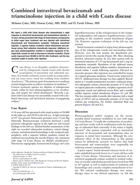 Pdf Combined Intravitreal Bevacizumab And Triamcinolone Injection In