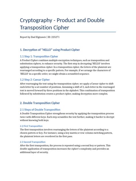 Product And Double Transposition Cipher Report Pdf Teaching Methods