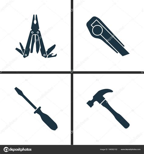 농업용 아이콘 설정합니다 회전 스크류 커터 다기능 포켓 및 기타 요소의 컬렉션입니다 또한 드라이버 도구 상자 다기능