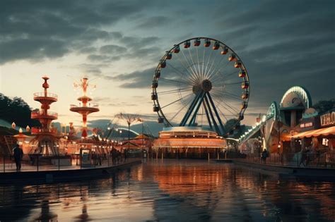 Premium Ai Image Amusement Park With Carousels And Attractions For