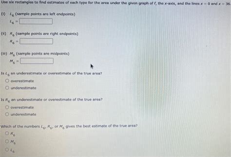 Solved Use Six Rectangles To Find Estimates Of Each Type For Chegg Com