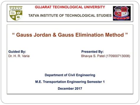Gauss Jordan And Guass Elimination Method Ppt