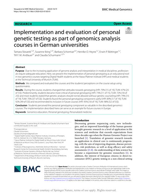 Pdf Implementation And Evaluation Of Personal Genetic Testing As Part