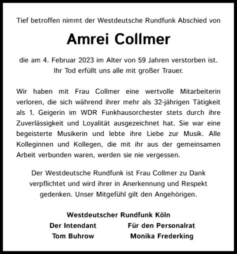 Traueranzeigen Von Amrei Collmer Wirtrauern