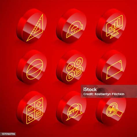 세트 라인 삼각형 눈금자 Pro트랙터 그래프 차트와 컴퓨터 모니터 기하학적 그림 구체 계산기 급성 사다리꼴 모양 Xyz 좌표