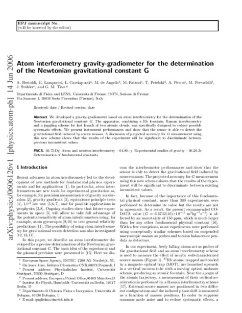Pdf Atom Interferometry Gravity Gradiometer For The Determination Of The Newtonian