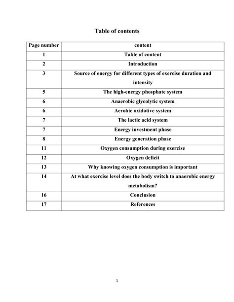 Exercise Metabolism Table Of Contents