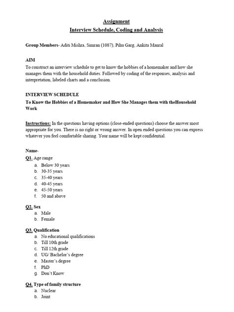interview with coding interpretation of responses assignment pdf