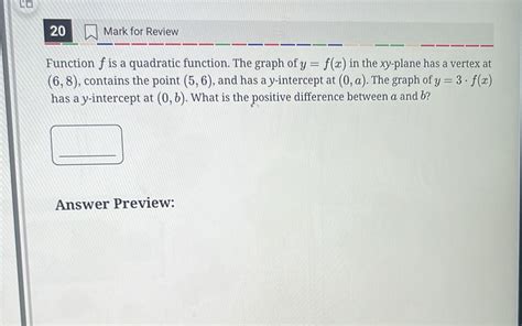 solved 20 mark for review function f is a quadratic function the