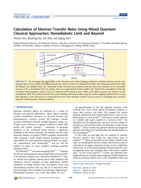 Xie Et Al 2013 Calculation Of Electron Transfer Rates Using Mixed Quantum Classical Approaches