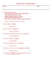 05a Relational Algebra I Docx CSE3241 Activity Relational Algebra I Names Date 1 Consider