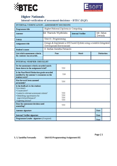 00154060 E163233 Ssashan Samitha Fernando Page 1 Higher Nationals Internal Verification Of