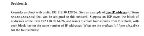 Solved Problem Consider A Subnet With Prefix Chegg Com
