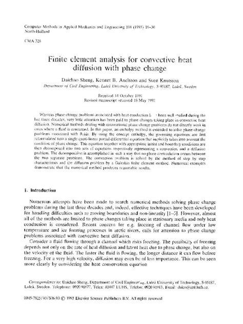 PDF Finite Element Analysis For Convective Heat Diffusion With Phase Finite