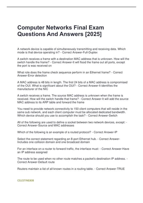 Computer Networks Final Exam Questions And Answers 2025 Computer