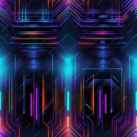 Dark Seamless Pattern Of Blue Purple And Yellow Lights On A Black Background With Glitch Effect