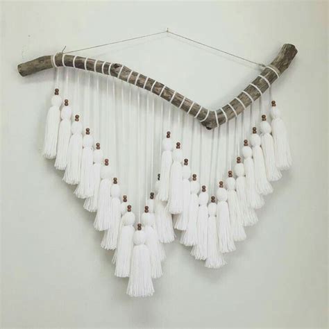 Minimalist Yarn Wall Hanging With White Tassels Diy Boho Tassel Wall