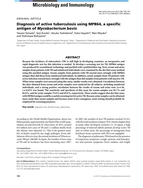 Pdf Diagnosis Of Active Tuberculosis Using Mpb64 A Specific Antigen