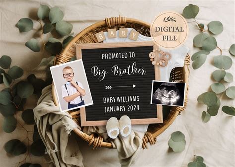 Big Brother Pregnancy Announcement Digital Second Baby Announcement With Ultrasound Picture