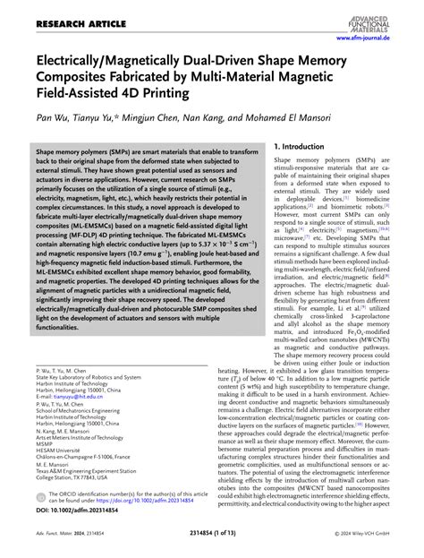 Electrically Magnetically Dual‐driven Shape‐ Memory Composites Fabricated By Multi‐material