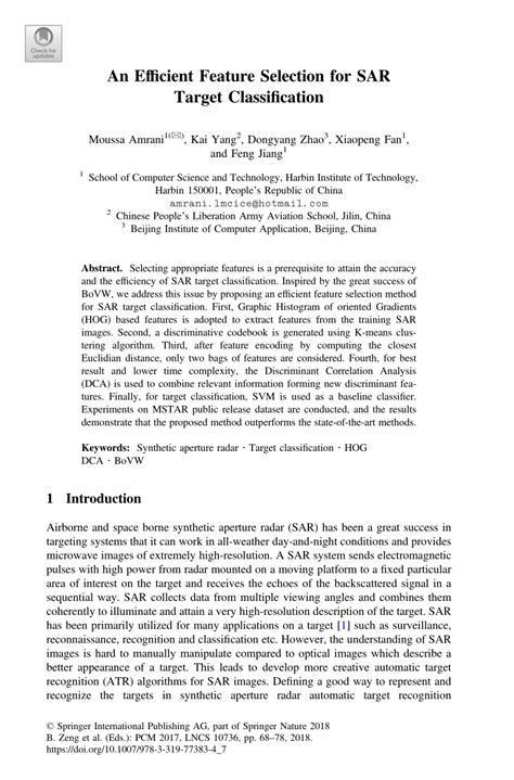 pdf an efficient feature selection for sar target classification