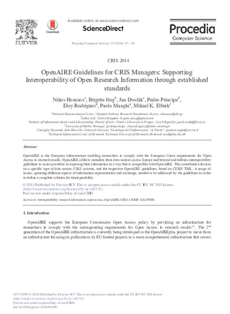 Pdf Openaire Guidelines For Cris Managers Supporting