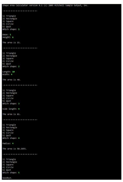 Solved Methods Area Calculator Write A Program Using Java Chegg
