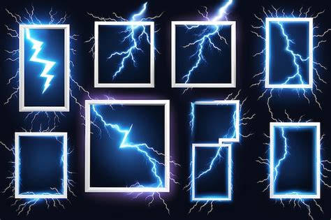 Premium Photo Blue Electric Lightning Frames With Thunderbolt Effect In Rectangular And Square