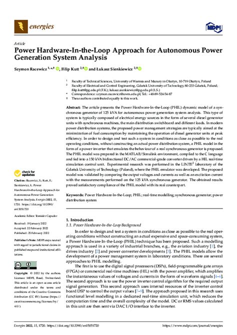 Pdf Power Hardware In The Loop Approach For Autonomous Power Generation System Analysis