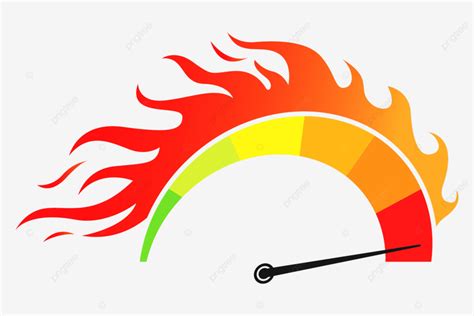 Burning Speed Meter Or Speedometer With Red Orange Fire Vector Maximum