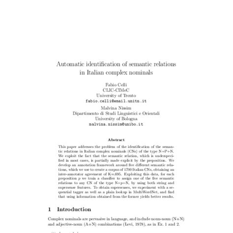 Automatic Identification Of Semantic Relations In Italian Complex Nominals Acl Anthology