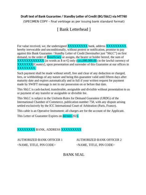 Sblc Bg Verbiage Template And Application Info Pdf Letter Of Credit Banks