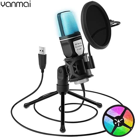무료 배송 Usb 마이크 Rgb 마이크 콘덴서 와이어 게임 마이크 팟 캐스트 녹음 스튜디오 스트리밍 노트북 데스크탑 Pc