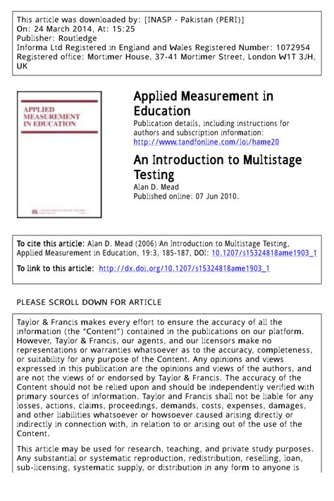 Pdf An Introduction To Multistage Testing