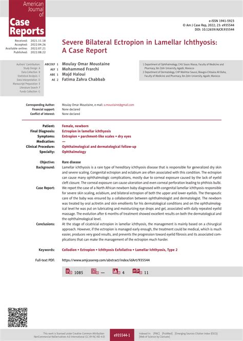 Pdf Severe Bilateral Ectropion In Lamellar Ichthyosis A Case Report