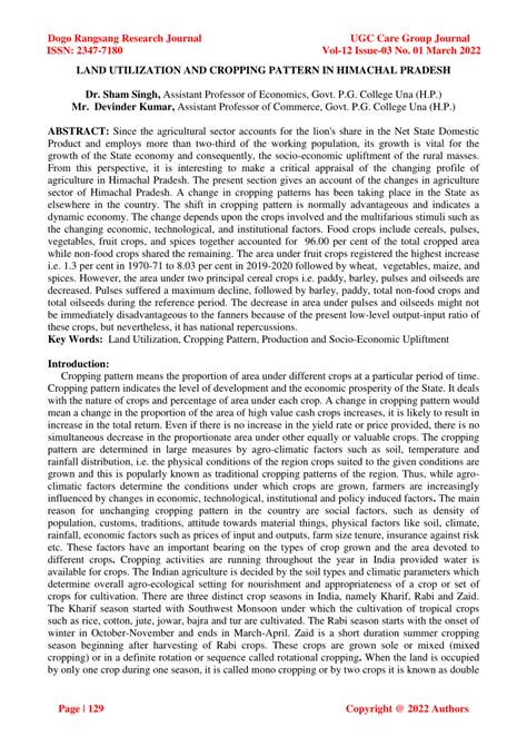 Pdf Land Utilization And Cropping Pattern In Himachal Pradesh
