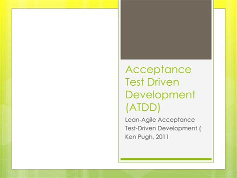 Pdf Acceptance Test Driven Development Atdd · Atdd Lineage Atdd