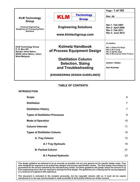 Pdf Distillation Column Selection Sizing And Troubleshooting Kolmetz Handbook Of Process