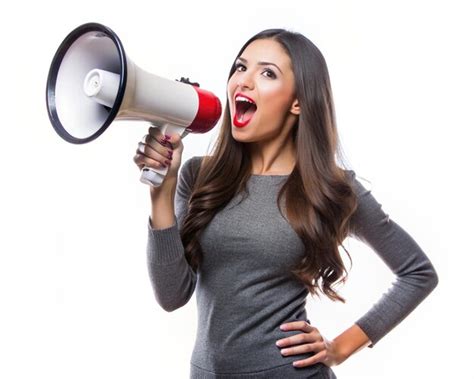 A Girl Amplifying Her Voice Using Megaphone Premium Ai Generated Image