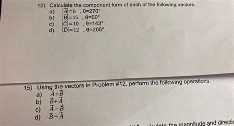 Solved 12 Calculate The Component Form Of Each Of The