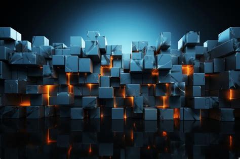 Premium Ai Image Futuristic Metallic Cubes With Glowing Orange Cracks On A Reflective Surface