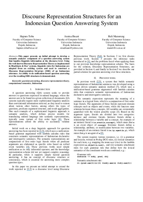 Pdf Discourse Representation Structures For An Indonesian Question Answering System Hapnes